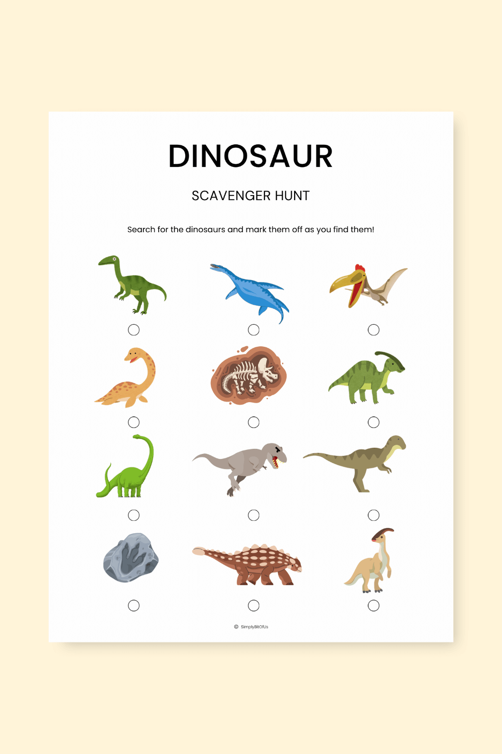 Easy and Fun Dinosaur Scavenger Hunt Printable for Children - Simply ...